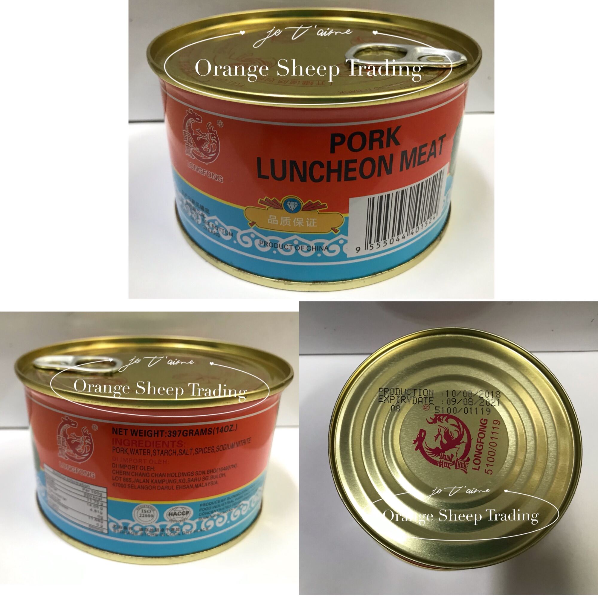 龙凤午餐肉/Long Fong Pork Luncheon Meat (N.weight :397gm) | Lazada