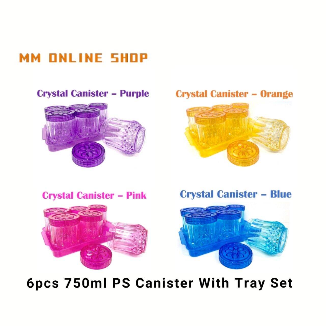 (NEW DESIGN) RAYA 6PCS 750ML PS CANISTER WITH TRAY SET, ASSORTED COLOURS | Lazada