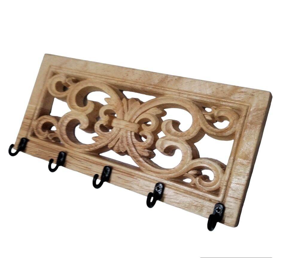 Carved Style Wooden Hook key Hanger Wall Hanging Rack Decorative Rak ...