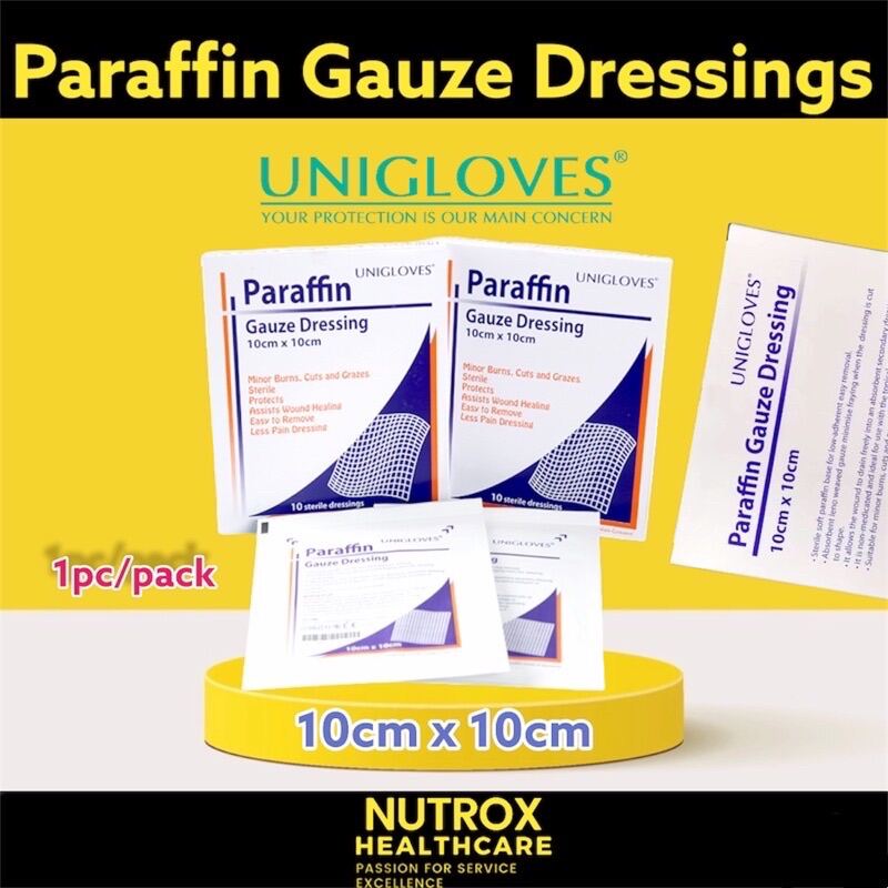 PARAFFIN GAUZE DRESSING 10x10CM | UNIGLOVES Sterile soft paraffin base ...
