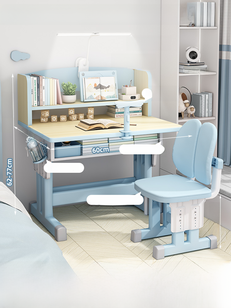 Ergonomic Height Adjustable Children's Study Desk Set with Bookshelf ...