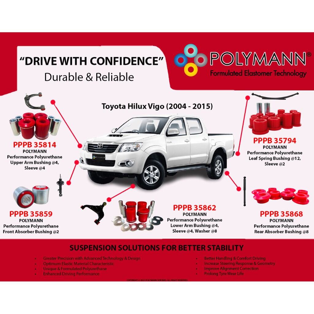 POLYMANN BUSH TOYOTA HILUX VIGO KUN25 KUN26 STABILIZED PU BUSH UPPER ...