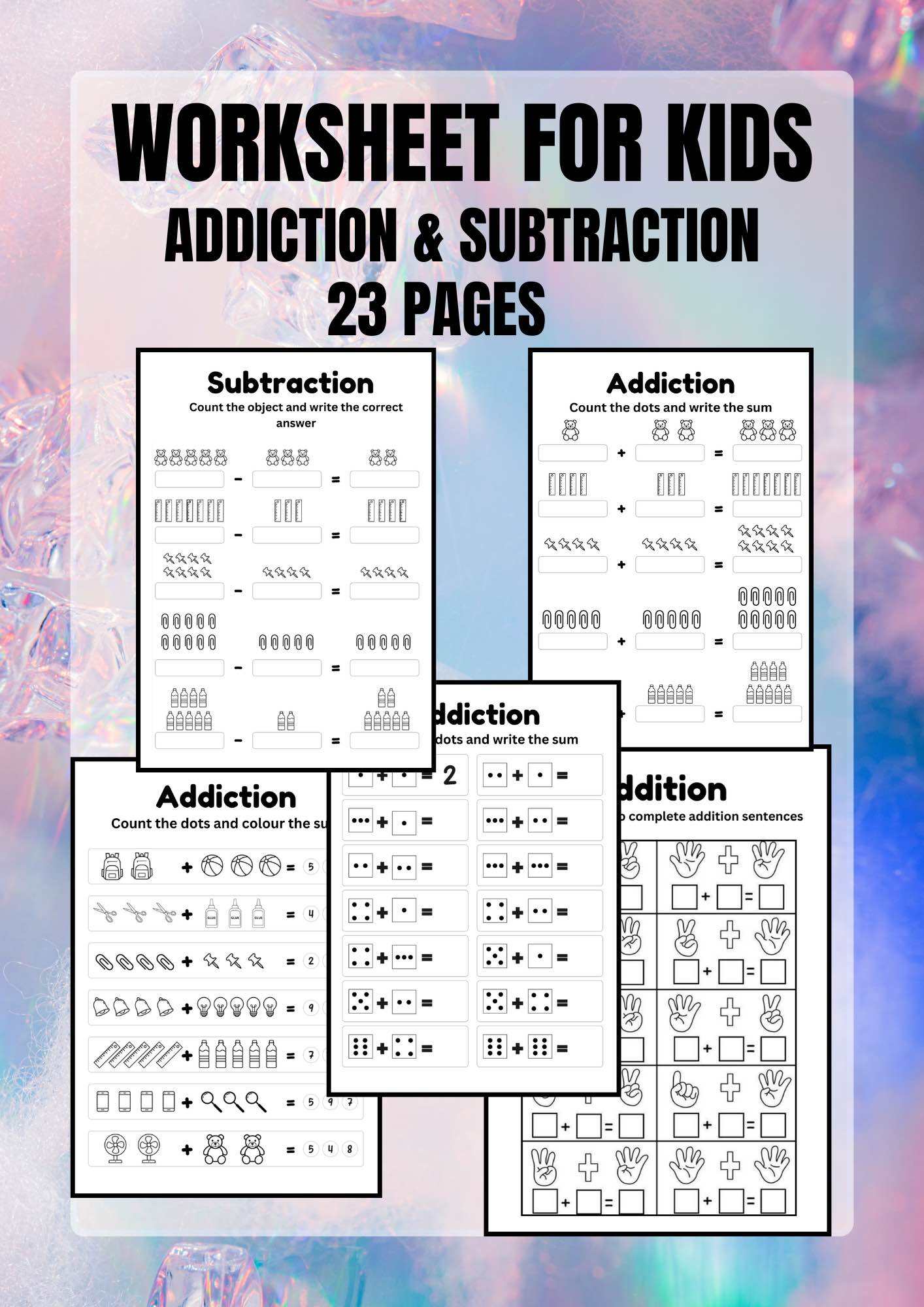 ADDICTION & SUBTRACTION WORKSHEET FOR KIDS 23 PAGES | COLORING PAGES ...