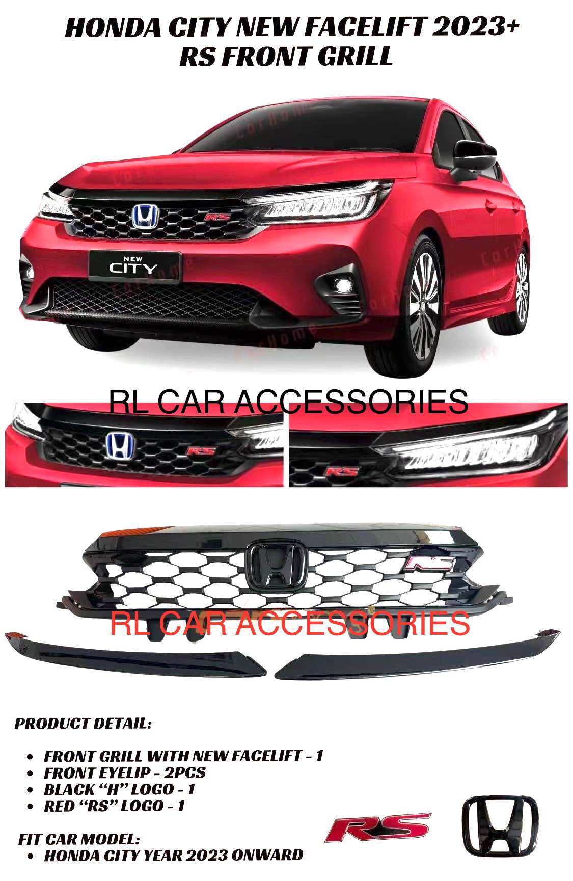 Honda city gn2 2023 2024 2025 facelift sedan hatchback rs front grill grille emblem bodykit body ...