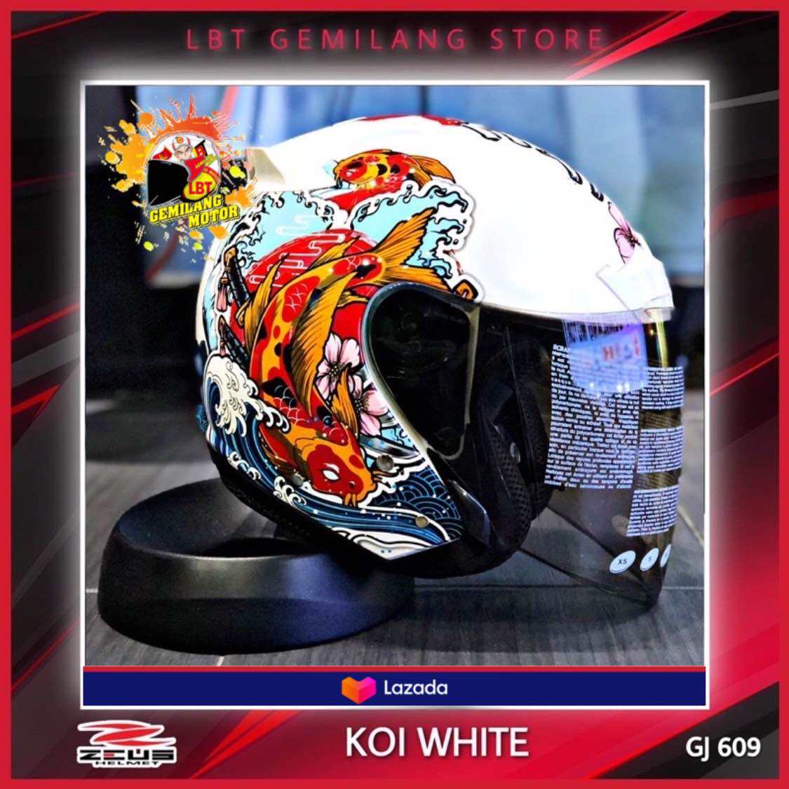 ZEUS Helmets GJ609 [KOI FISH WHITE] | Lazada