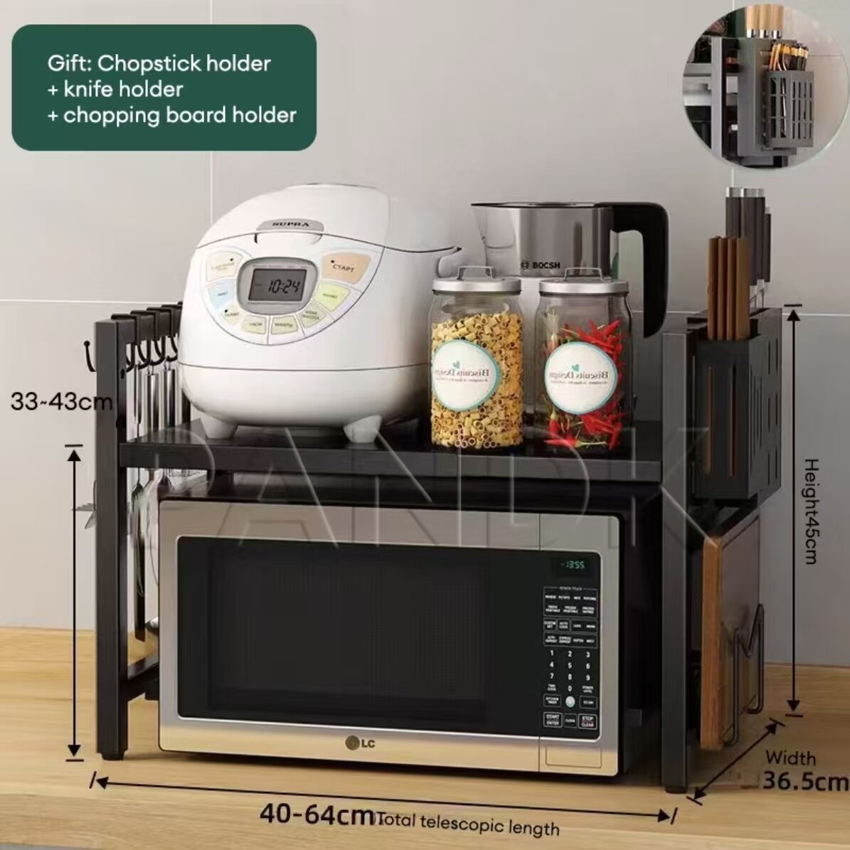 Kitchen Organizer Microwave Rack Expandable Carbon Steel Storage Rack ...