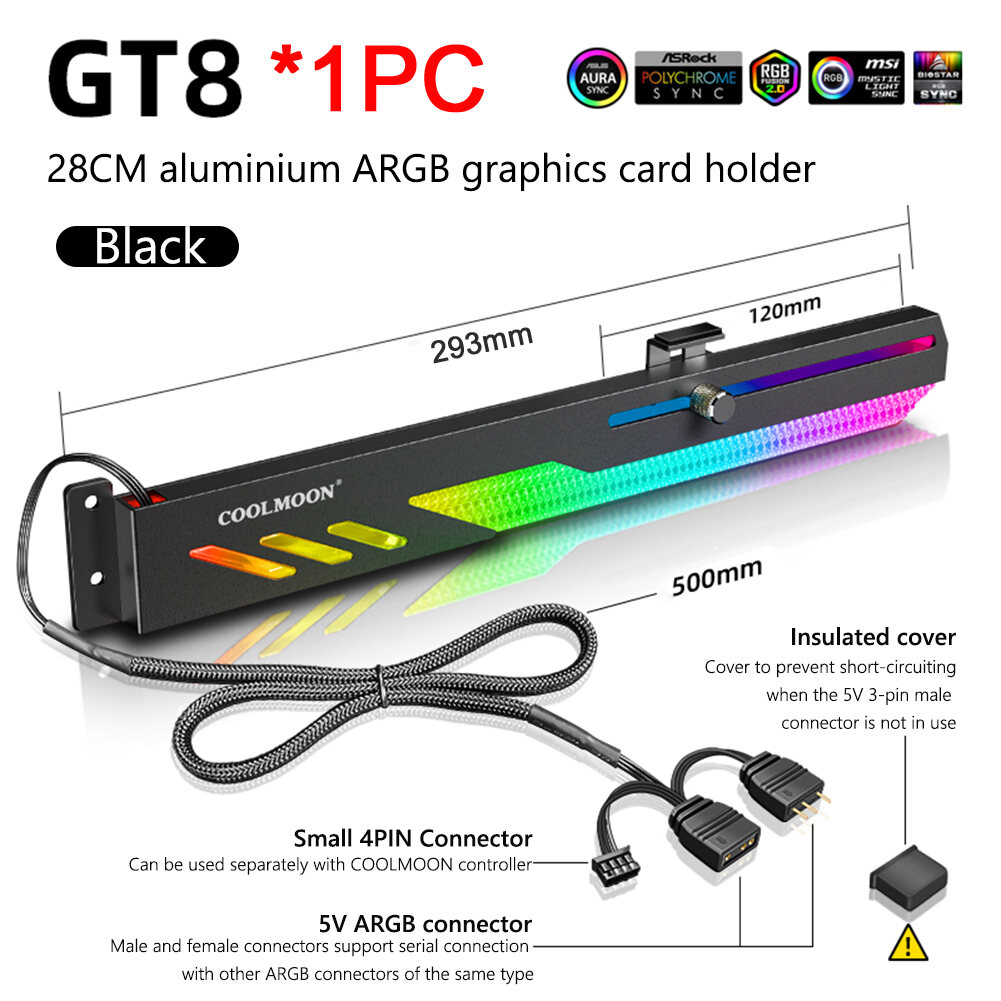 COOLMOON GT8 Horizontal GPU Support 5V ARGB Bracket Support Computer ...