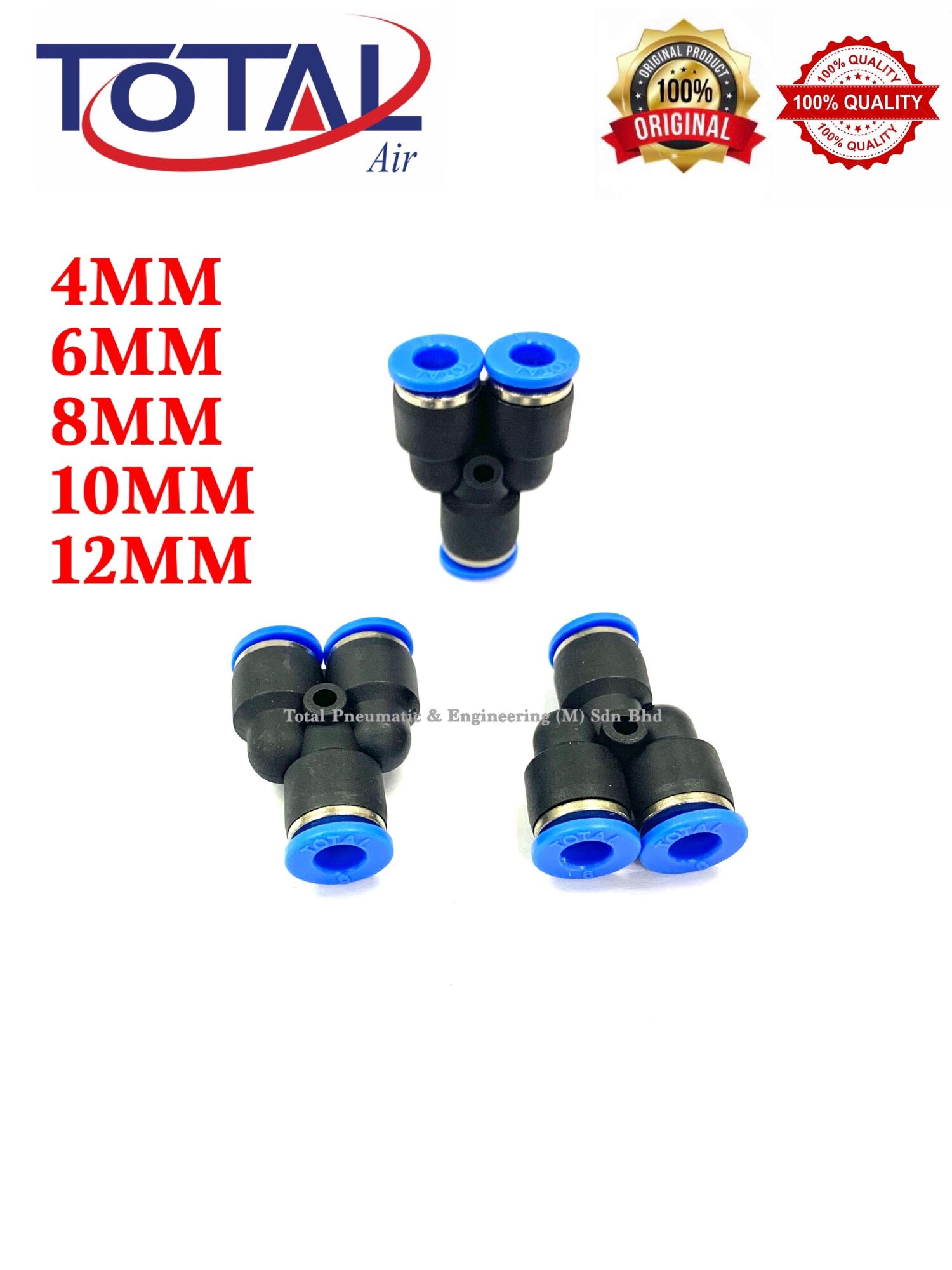 PY Series Union Y Push In Fitting 4MM 6MM 8MM 10MM 12MM Pneumatic Push ...