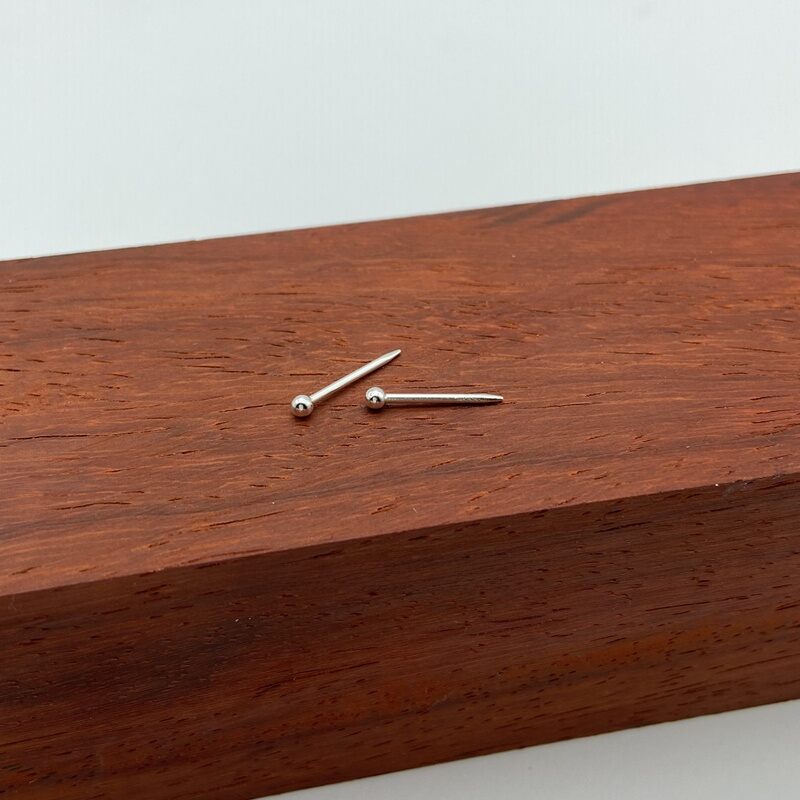 999 Pure Silver Ear Studs Sharp Tip Solid Silver Bead Thickened Ear ...