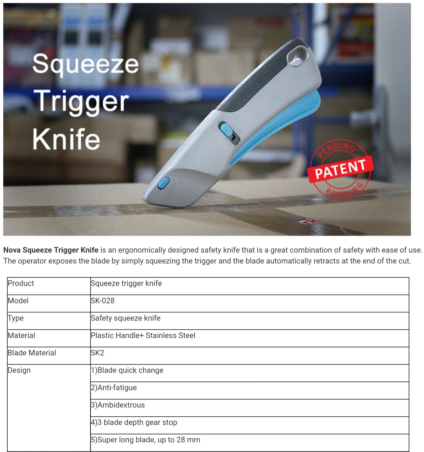 3 blade depth gear stop automatic retracting knife squeeze trigger ...