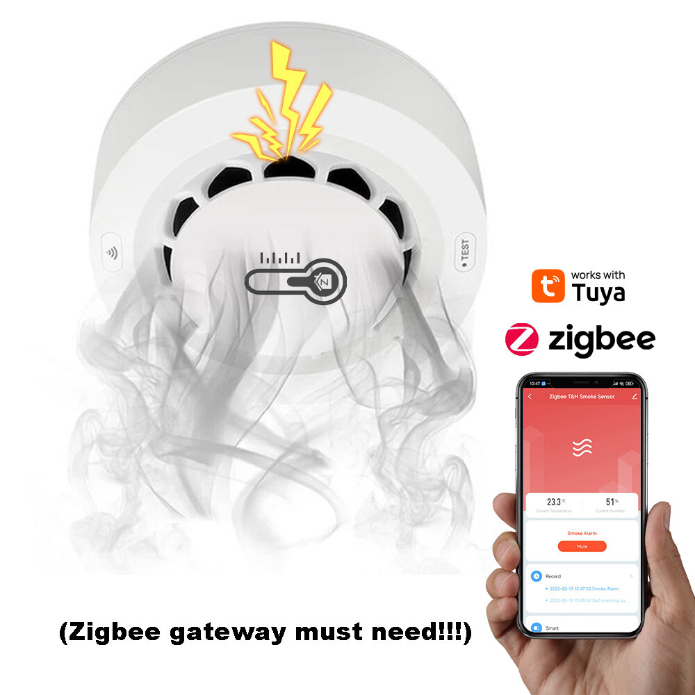 Tuya WiFi or Zigbee Smoke Detector with Temperature Humidity Detect 3 ...