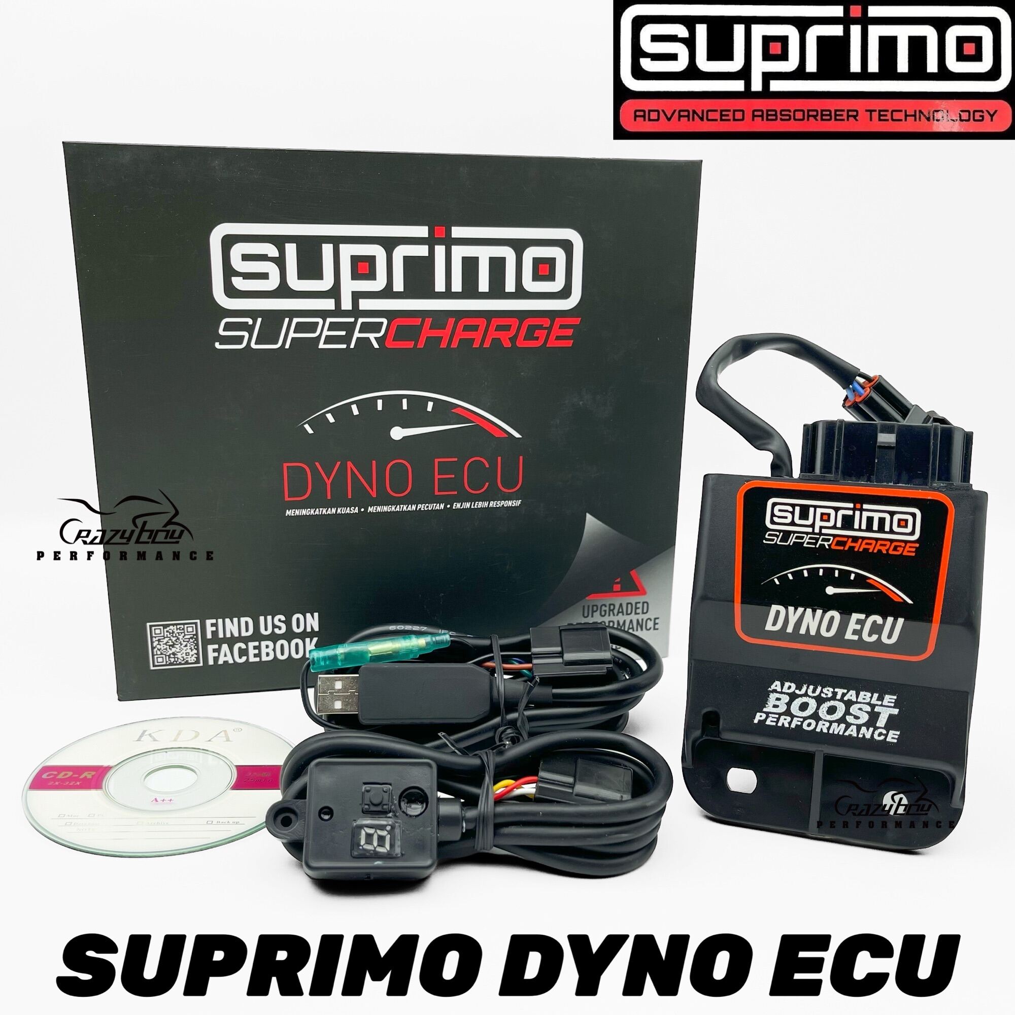 SUPRIMO ECU DYNO Y15ZR V1 V2 RS150 (4 MAP)WITH CONTROL ADJUSTABLE MODE/SOFTWARE TUNNING CABLE ...