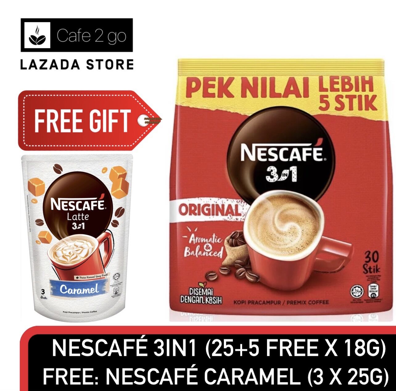 Nescafé 3in1 Original (30’s x 18g) PLUS Nescafé Caramel (3’s x 25g ...