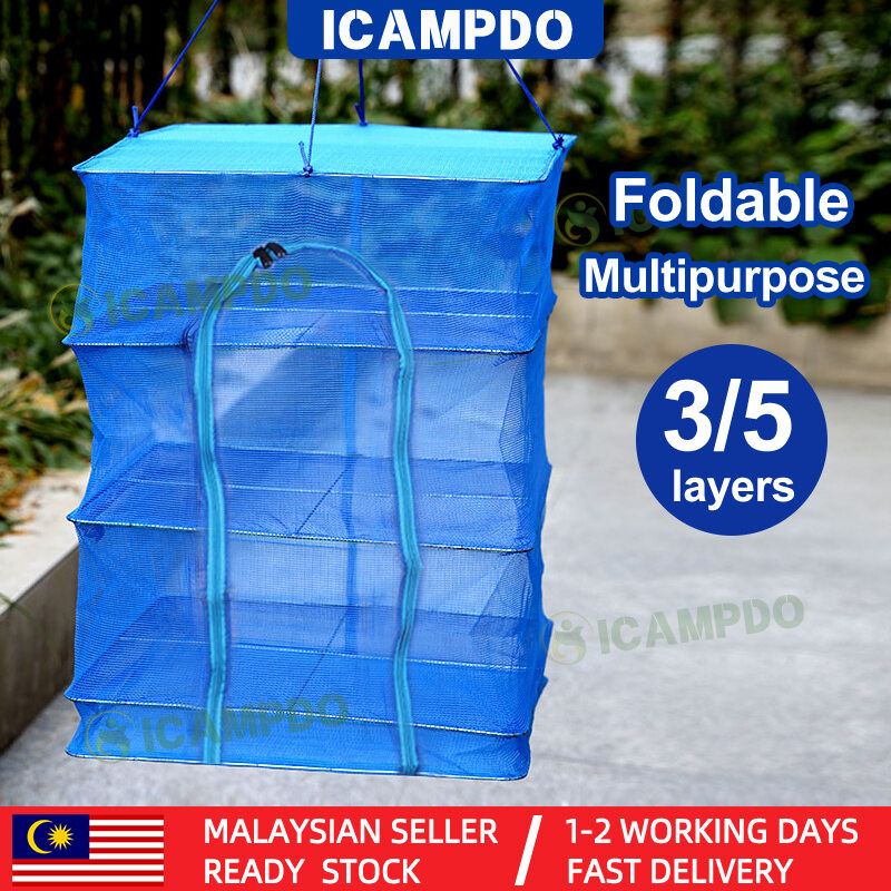 ICAMPDO Foldable Outdoor Fish Drying Rack Fish Cage Dry Net and Hanging ...