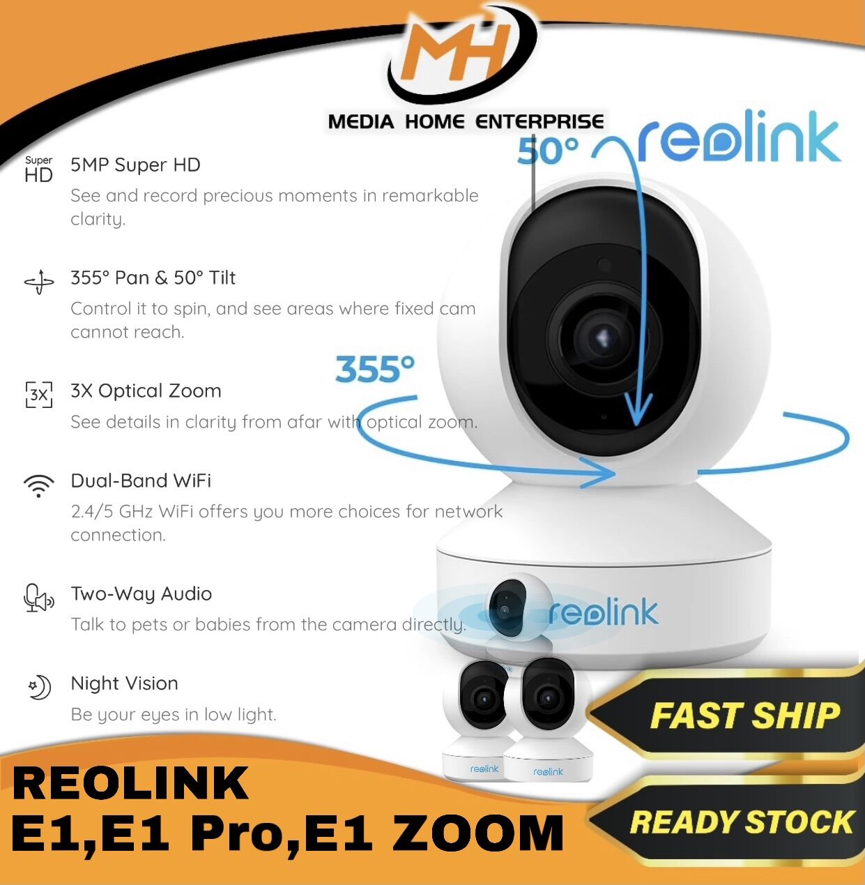 Reolink Wireless Security Camera E1 Series - E1 [1296P (3MP)], E1 Pro ...