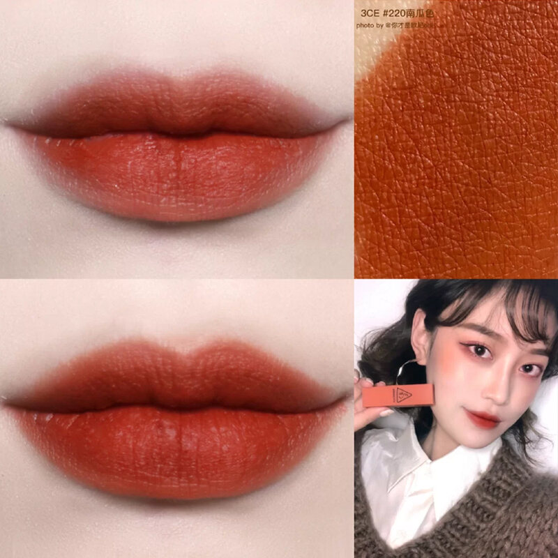 3ce Matte Lipstick Brick Orange Pumpkin Color 220 116 Long Lasting Milk ...