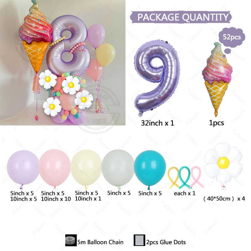 5pc/set Flower Balloons Tower 32inch Purple Number Balloon for Kids ...