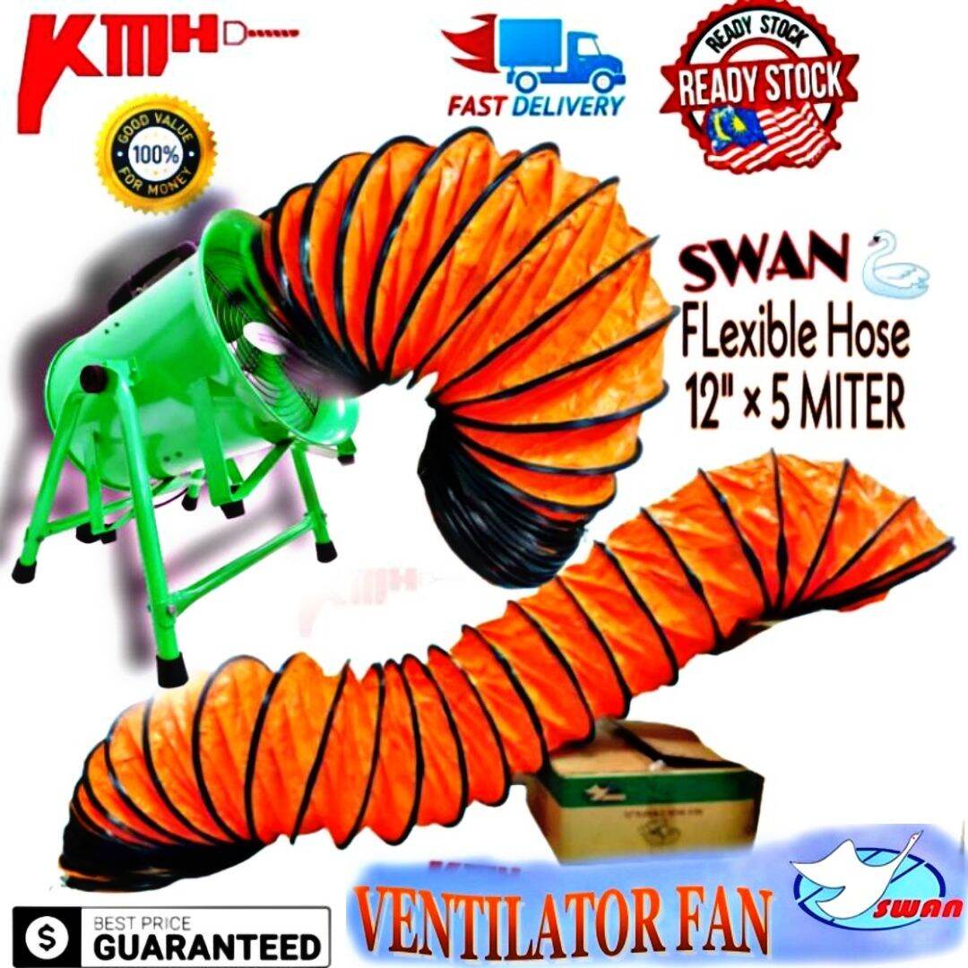 SWAN 12'' PORTABLE VENTILATION FAN SHT30A C/W 5M VENTILATOR FAN HOSE ...