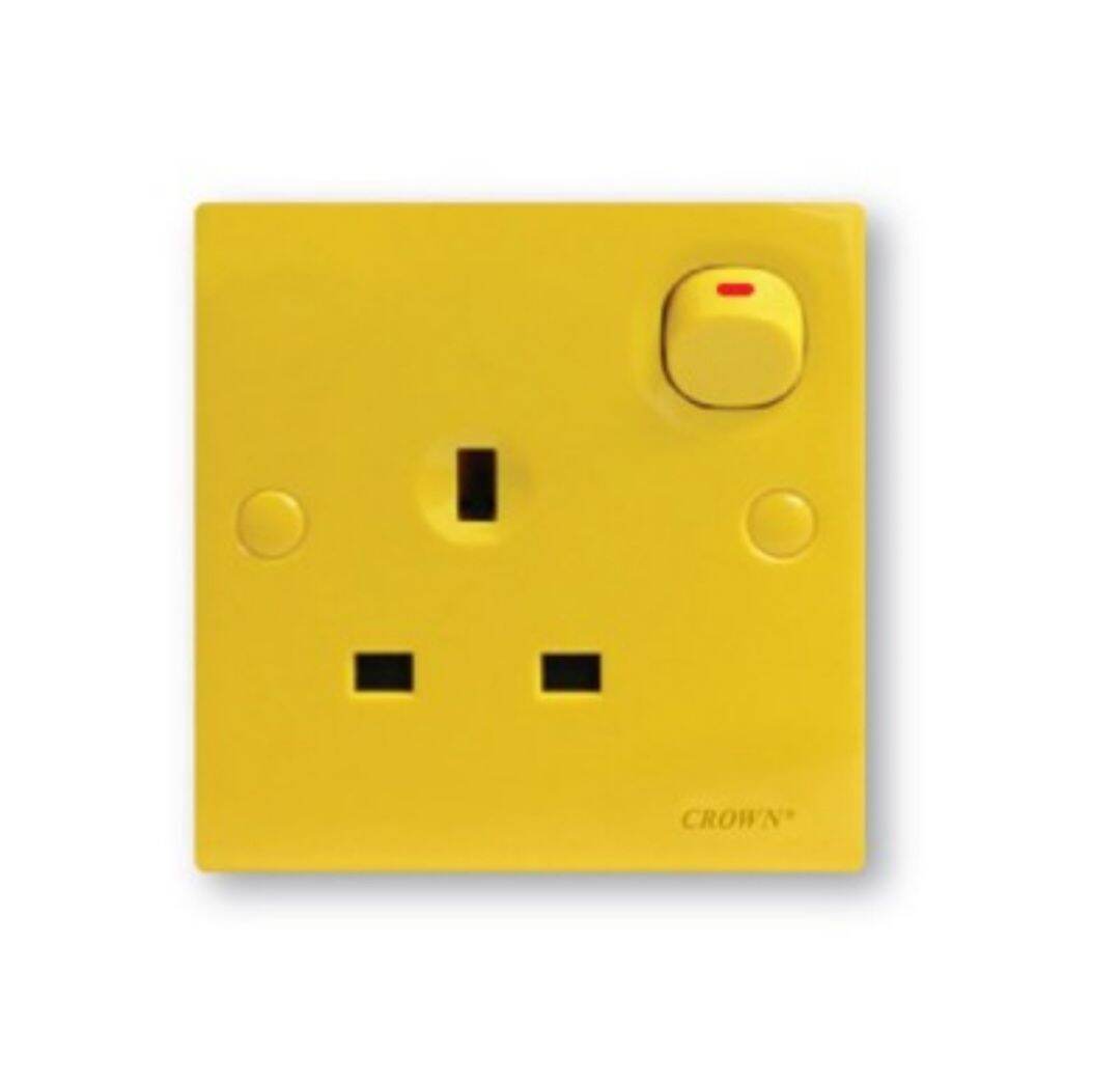 Crown 13A switch socket color Red/Yellow/Blue/Black/White | Lazada