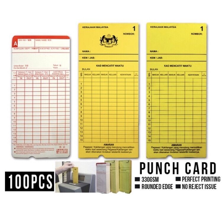 Punch Card Biasa/ Kerajaan Malaysia / Kad Perakam Waktu / Punch Card ...
