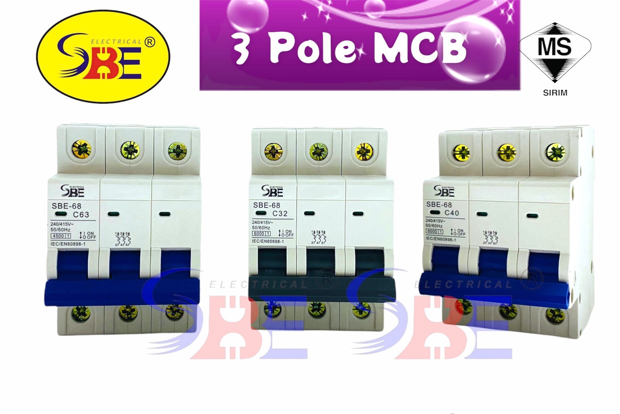 SBE-68 3POLE MCB -32A, 40A,63A Miniature Circuit Breaker- SIRIM | Lazada