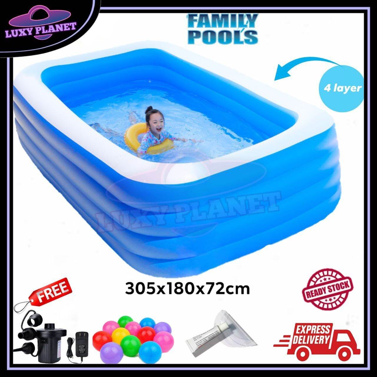 🔥4 Layer Giant Swimming Pool Inflatable Kolam Renang Family Pool Kolam ...