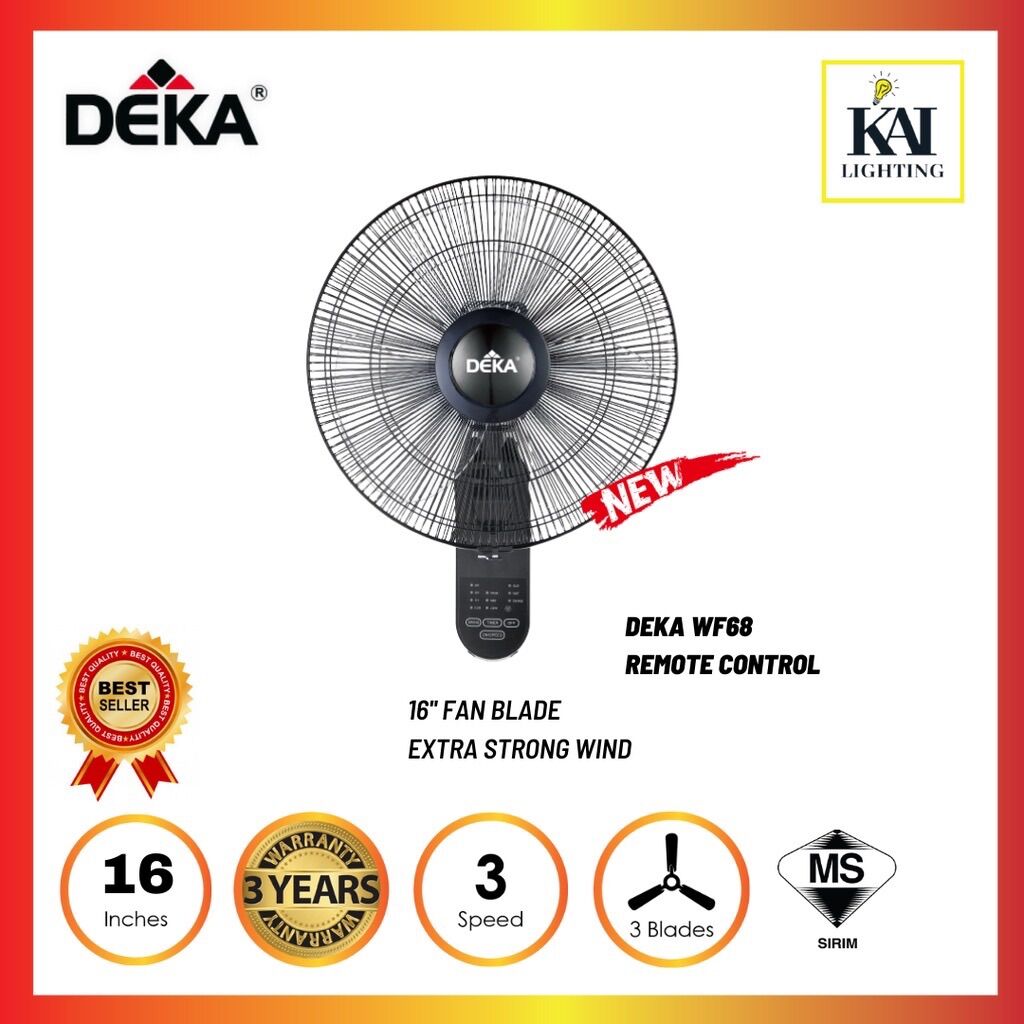 DEKA Wall Fan DWF108 / DWF208R Wall Fan 16" Pull String Remote Control ...