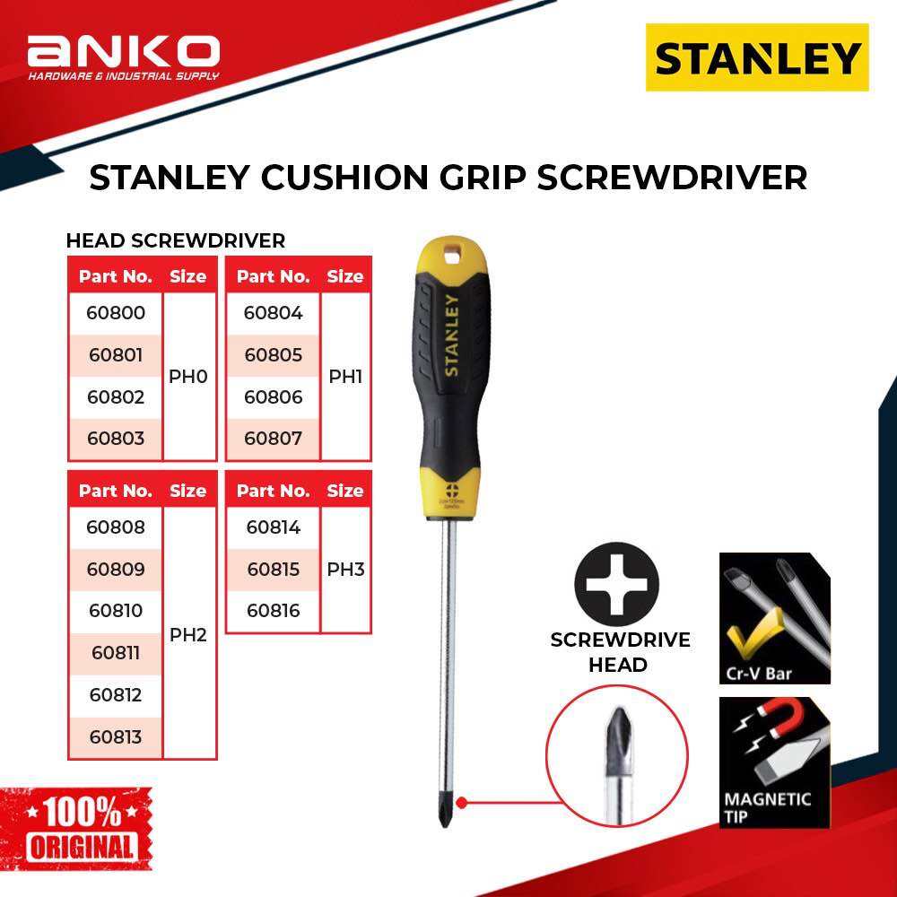 STANLEY CUSHION GRIP SCREWDRIVER ( PH0 | PH1 | PH2 | PH3 ) | Lazada