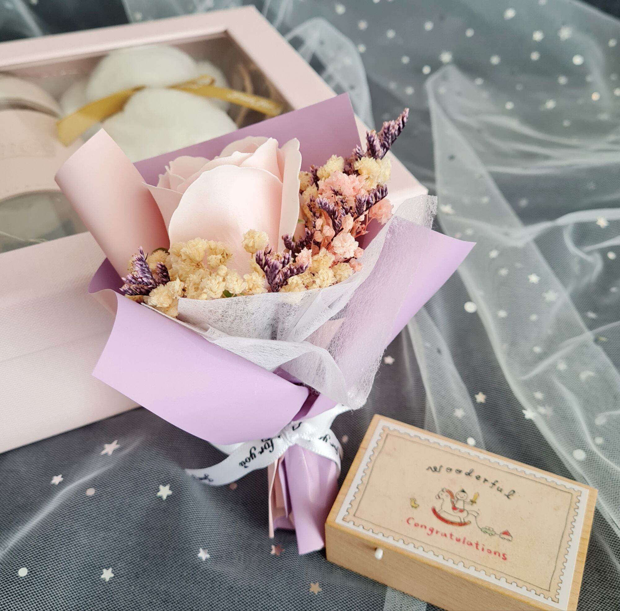 Mini Rose Flower Bouquet | Soap Rose & Preserved Dried Flowers ...