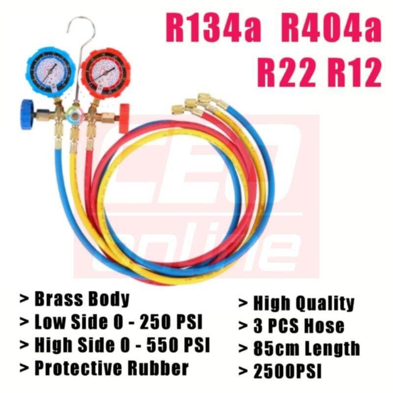 CEO 🇲🇾 Manifold Gauge R22 R134a R404a R12 R410a R32 GAS METER Air Cond Refrrigerant Peti Ais Car ...