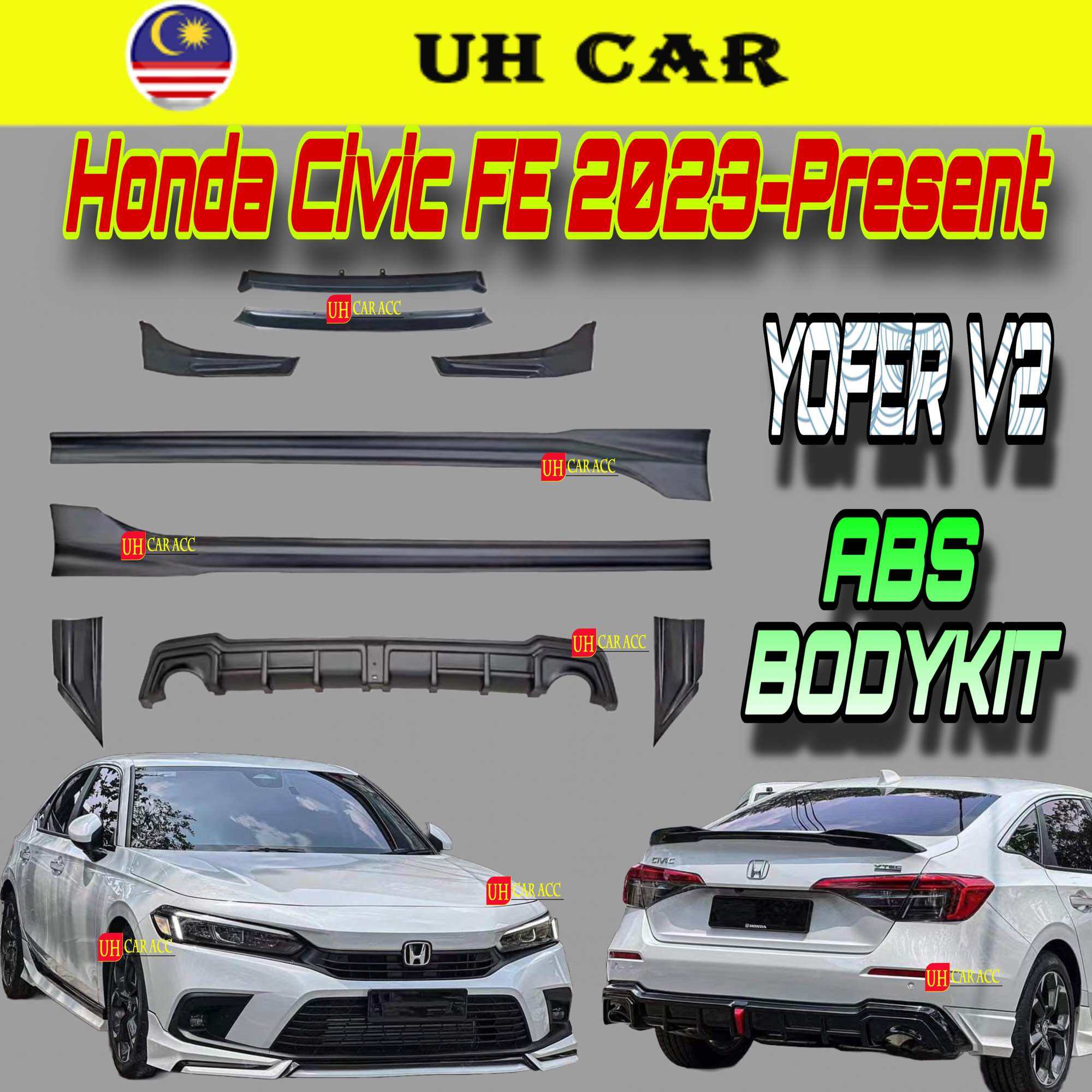 (YOFER V2) Honda Civic FE 2023 - PRESENT Yofer V2 Bodykit Skirt ...