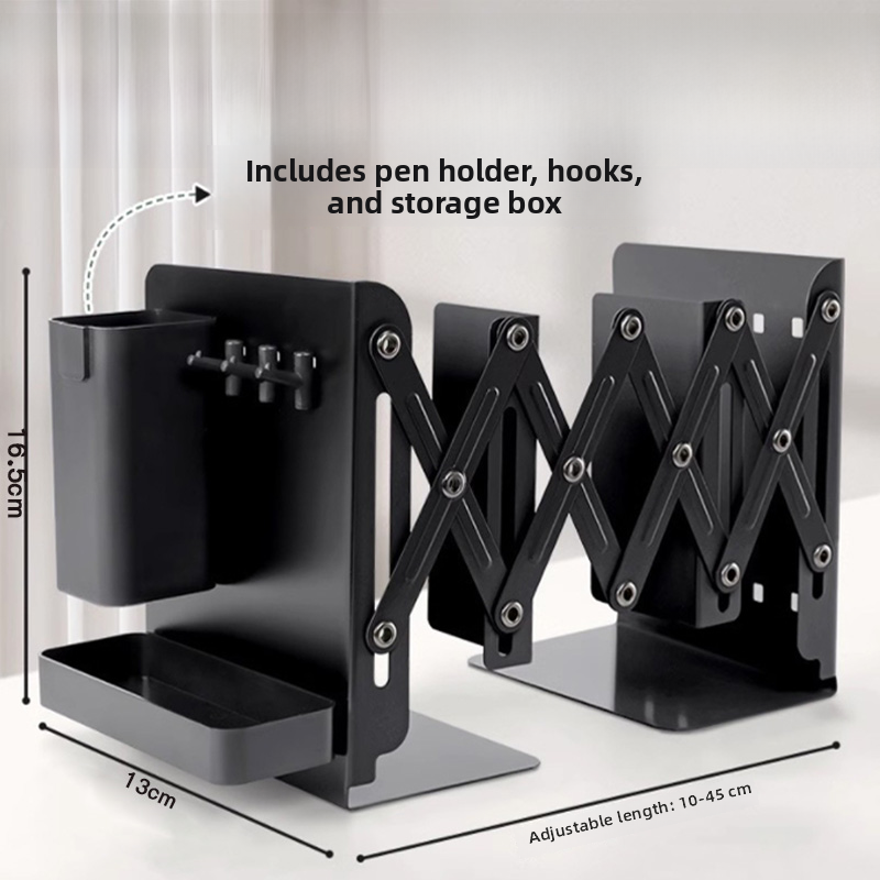 Metal Expandable Bookends Desktop Organizer Foldable Book Rack Desk ...