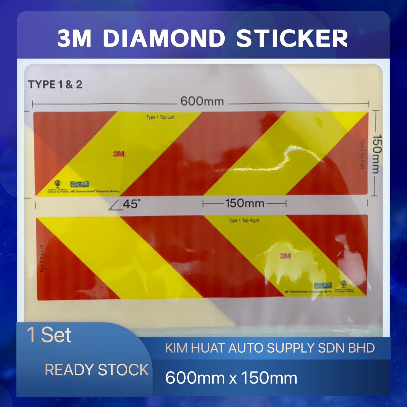 3M REFLECTOR DIAMOND STICKER FOR LORRY SIRIM LOGO 150MM X 600MM -1SET ...