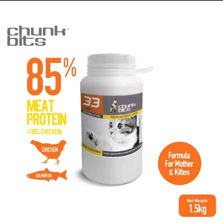 Chunkbits Cub 33 Premium Cat Dry Food (1.5Kg) Chicken, Salmon, Barley ...