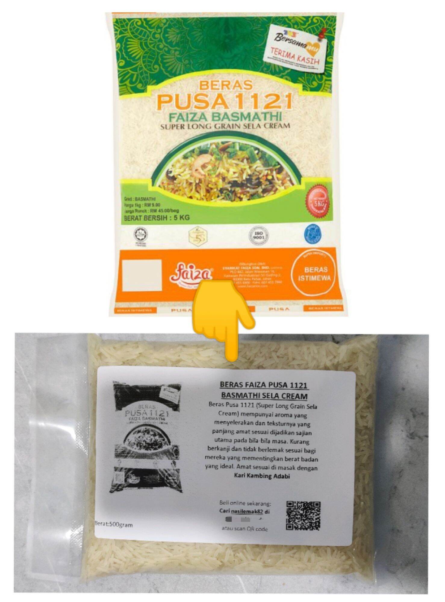 FAIZA Premium Basmathi Rice | Beras. Pek Percubaan 500gram (repack ...