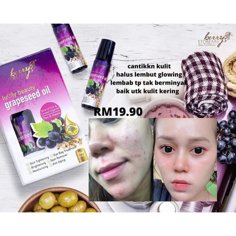 GRAPESEED OIL GLOWY SERUM BERRY STOBERRY LUVLY BEAUTY (MINYAK BIJI ANGGUR) | Lazada