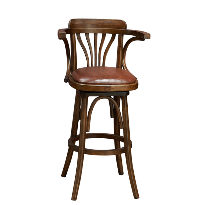 Retro Solid Wood Rotate Bar Stool Casual Coffee Shop Pub American Bar ...