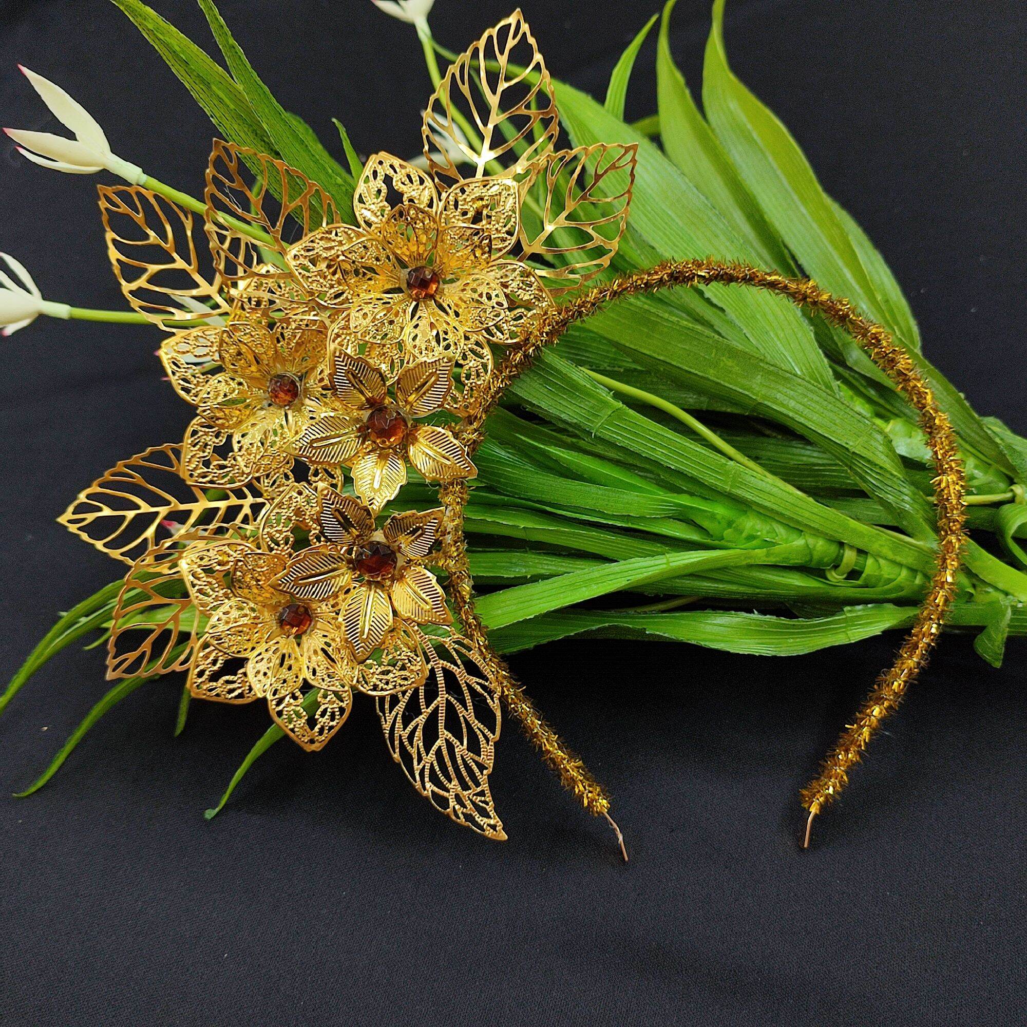 sanggul lintang sebelah, emas,cekak rambut modern Bunga Dan daun.kanak ...