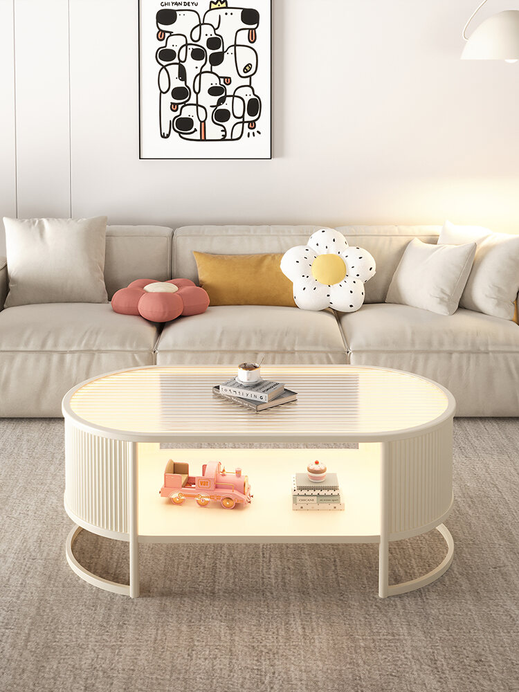 Modern Minimalist French Cream Style Coffee Table Small Glass Table for ...