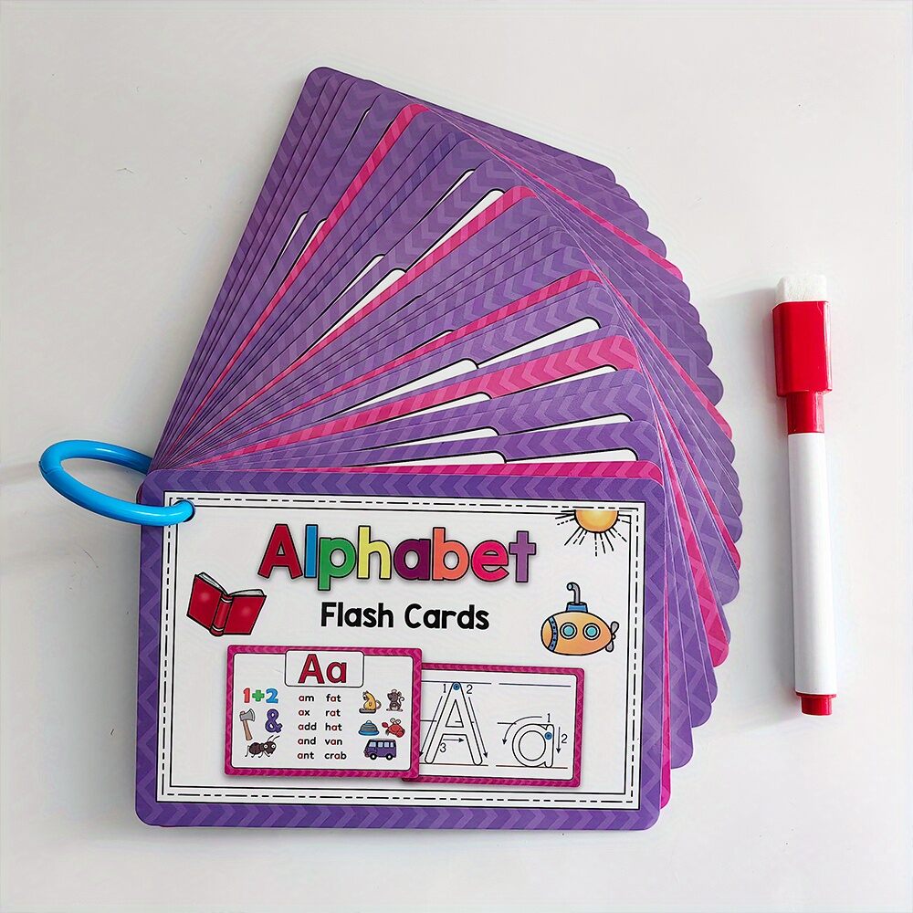 Dry Erase Alphabet Learning Double-side Flash Cards, Write and Wipe ...