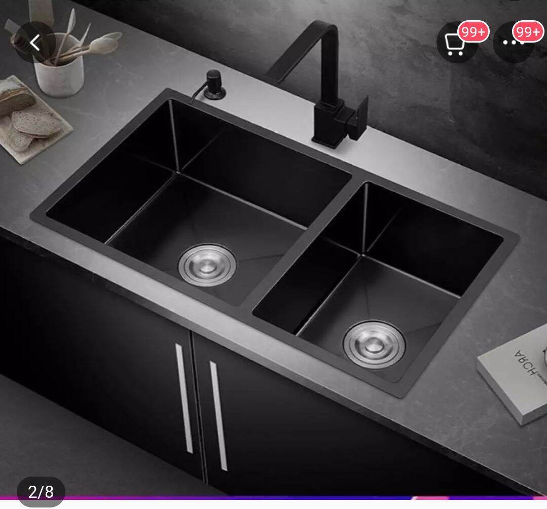 (READY STOCK)Handmade Stainless Steel Undermount 860X450X230MM 2 Bowls ...