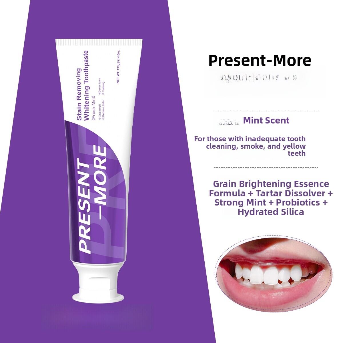 Present-More Mint Fresh Toothpaste Gentle Cleaning Whitening Bleaching ...