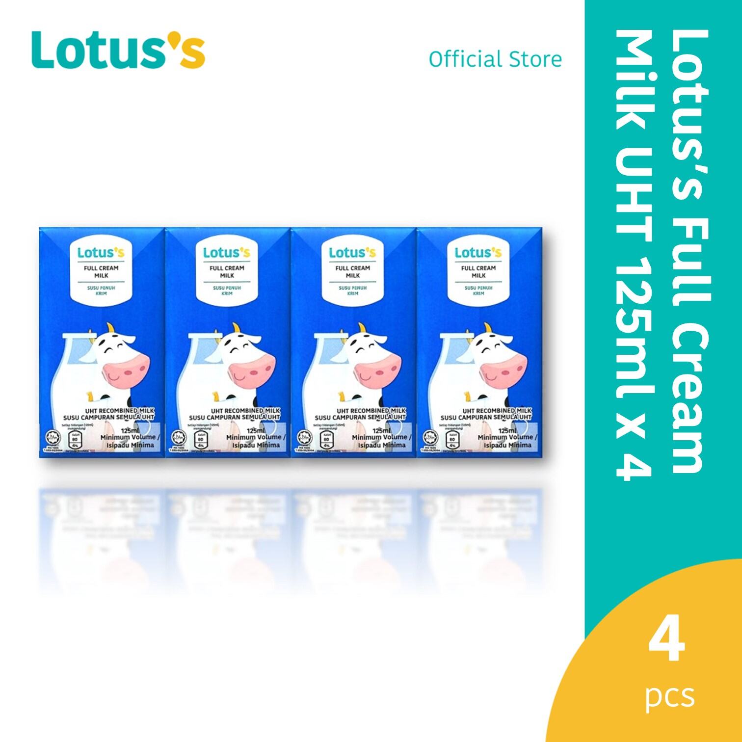 Lotuss Full Cream Milk UHT 125mlx4 | Lazada