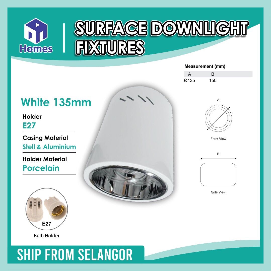 Surface Downlight Casing E27 Milo Tin Down Light 4”/6” / 8" E27 Black ...