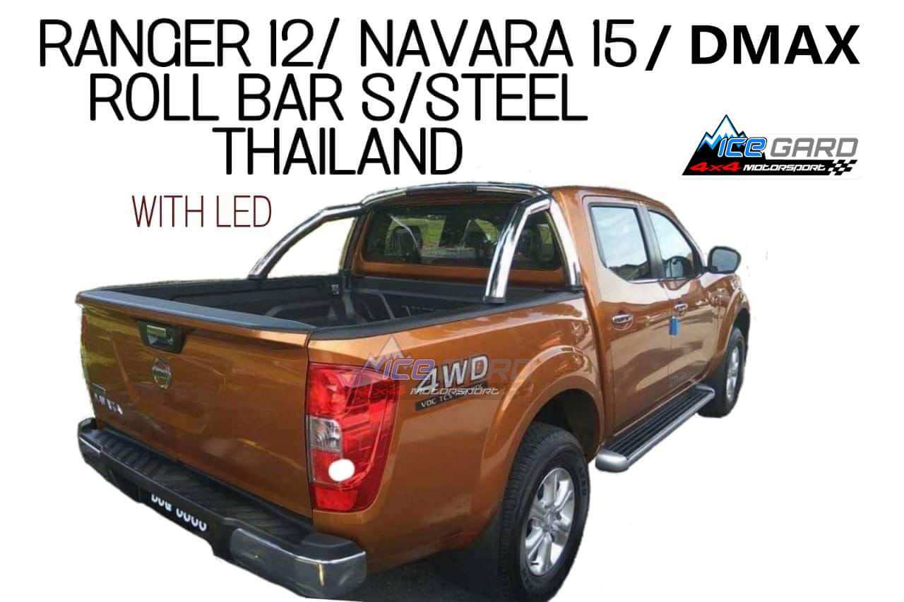 ISUZU DMAX FORD RANGER NAVARA STAINLESS STEEL ROLLBAR WITH BRAKE LIGHT ...