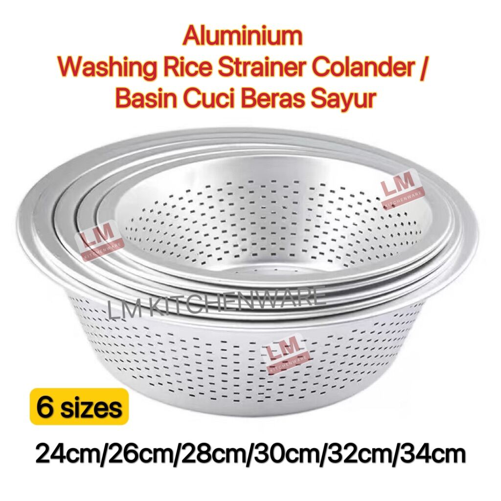 ALUMINIUM WASHING RICE STRAINER COLANDER BASKET / MESH SIEVE SKIMMER ...