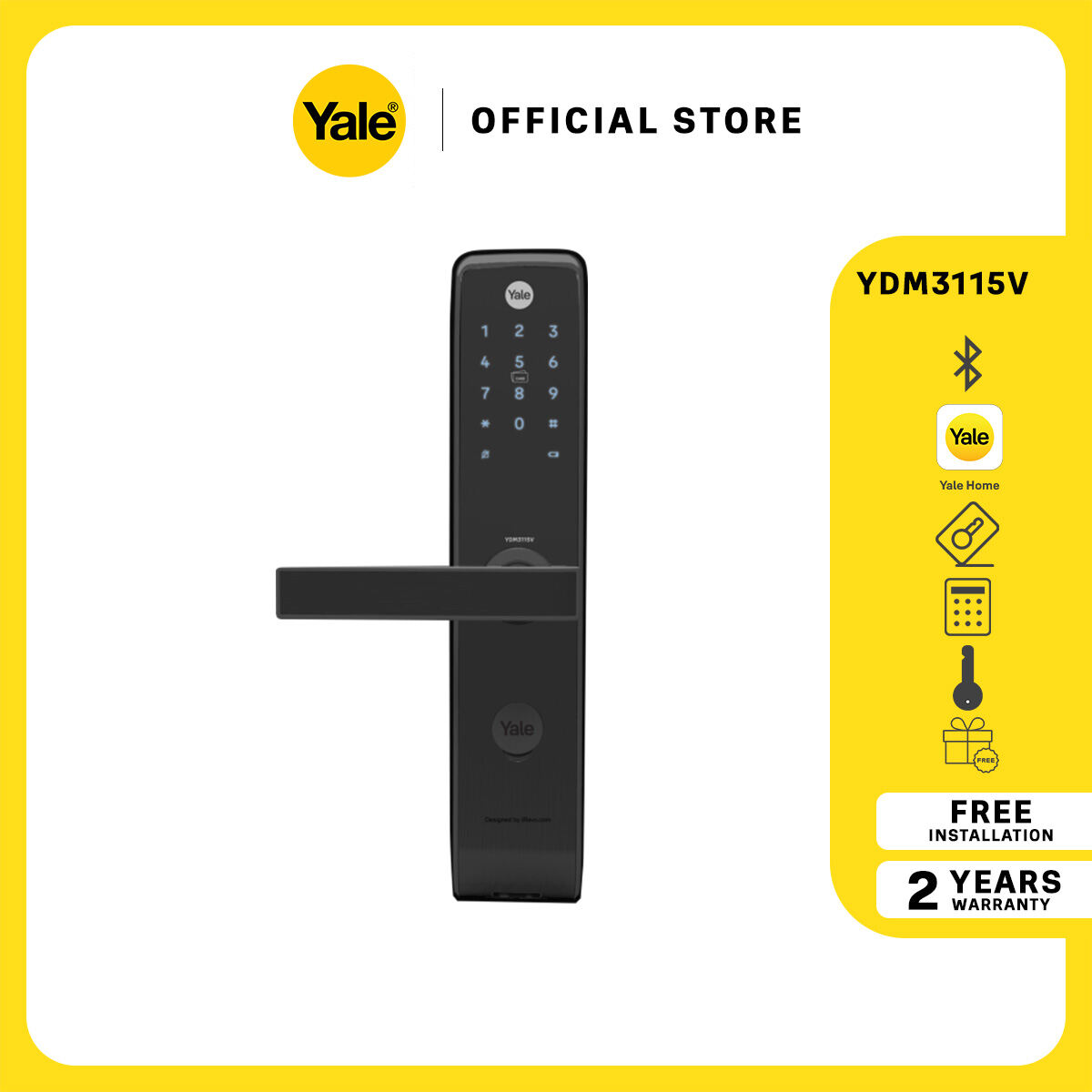 Yale YDM3115V Mortise Smart Door Lock - PIN Code/ RDID Keytag/ Bluetooth/ Yale Home App/ 2 Years ...