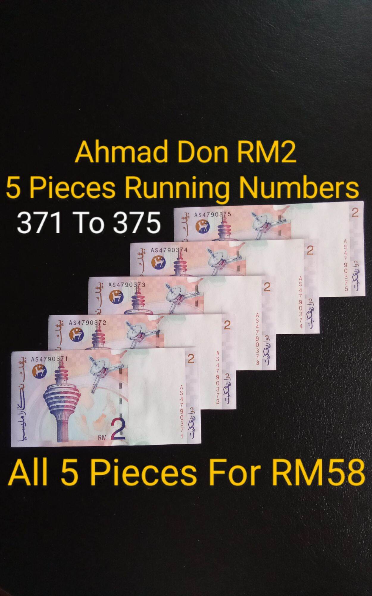 Malaysia Duit Lama RM2 Ahmad Don 5 Pieces Running Numbers Sell As One ...