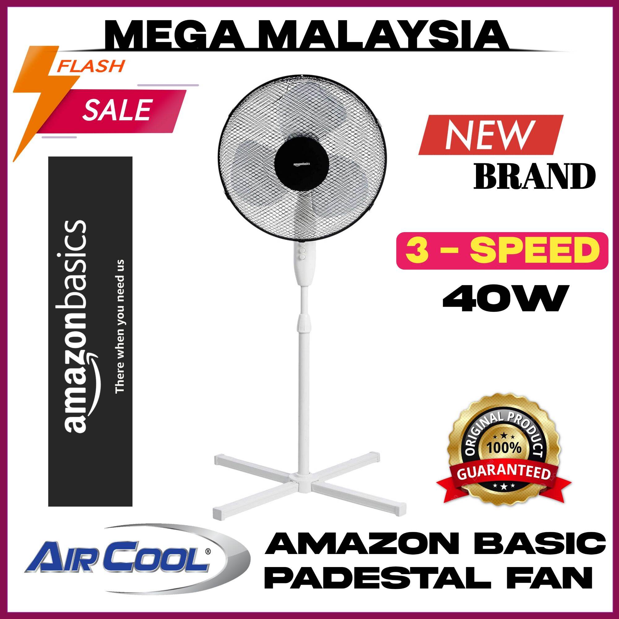 Amazon Basics 3-Speed Oscillating Pedestall Floor Fan || With Tiltable ...