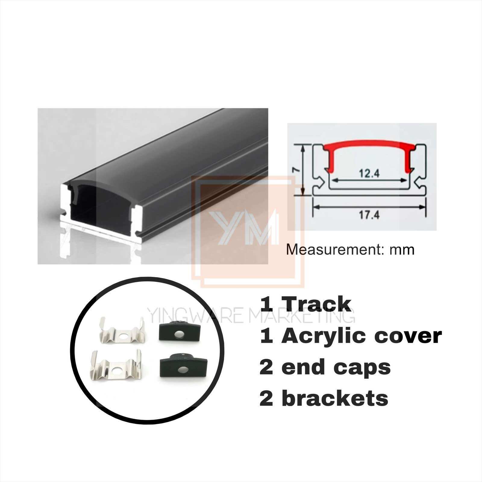 1 meter aluminium or black LED track strip light U track channel ...
